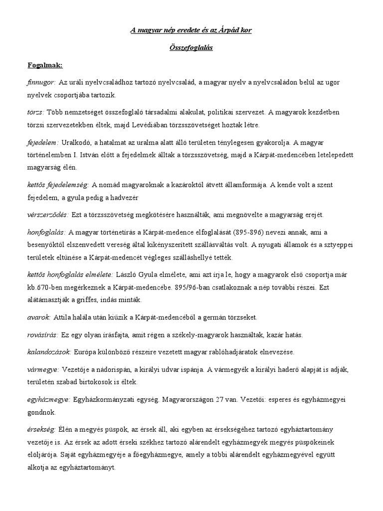 A Magyar Nép Eredete És Az Árpád Kor | PDF