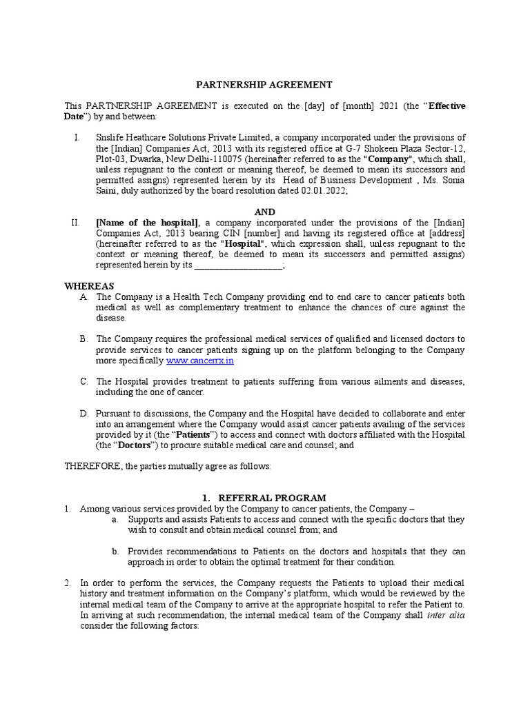 Partnership Agreement Shalby Hospital | PDF | Confidentiality | Breach ...