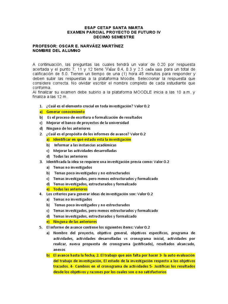 Examen Parcial 1 Proy Fut Iv | PDF | Evaluación