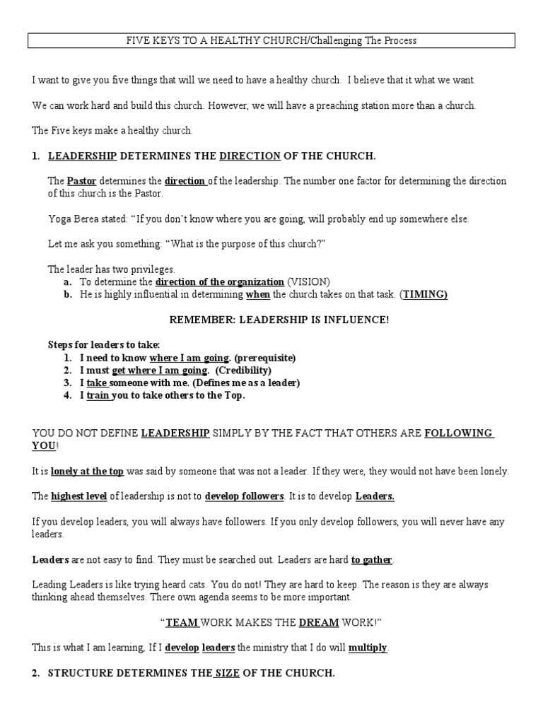 Five Keys To A Healthy Church | PDF