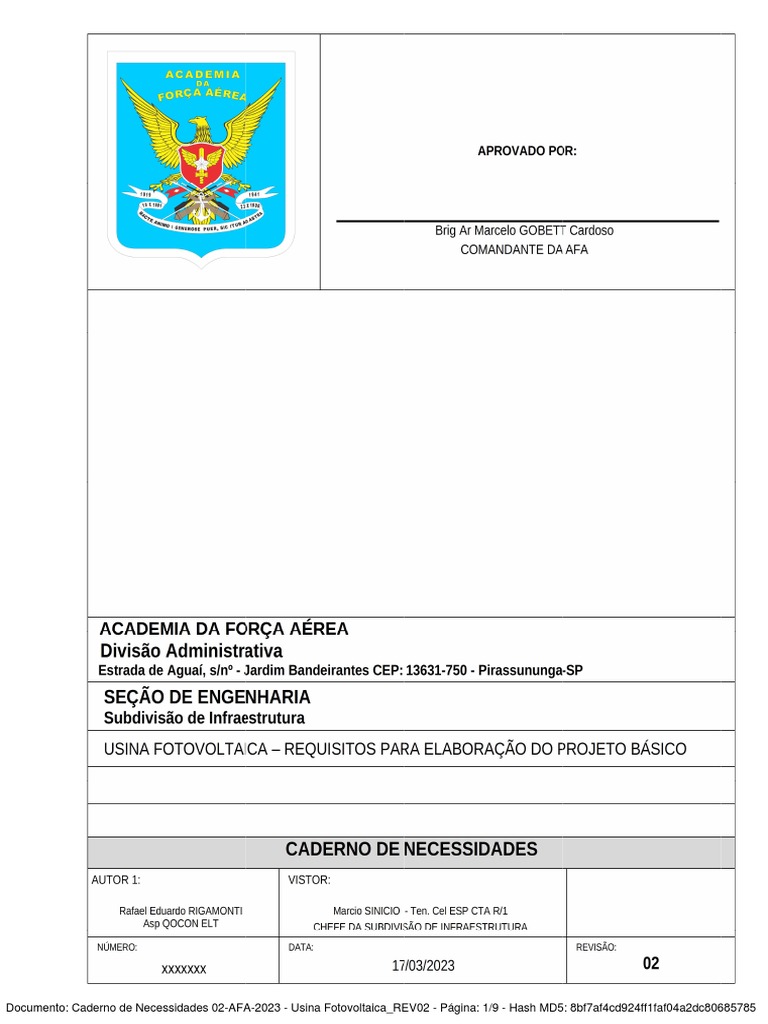 Caderno de Necessidades 02-AFA-2023 - Usina Fotovoltaica REV02 | PDF | Tecnologia e Engenharia