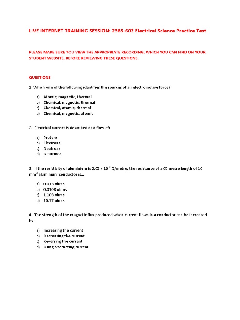 2365-602 Electrical Science Practice Test Questions.pdf | PDF