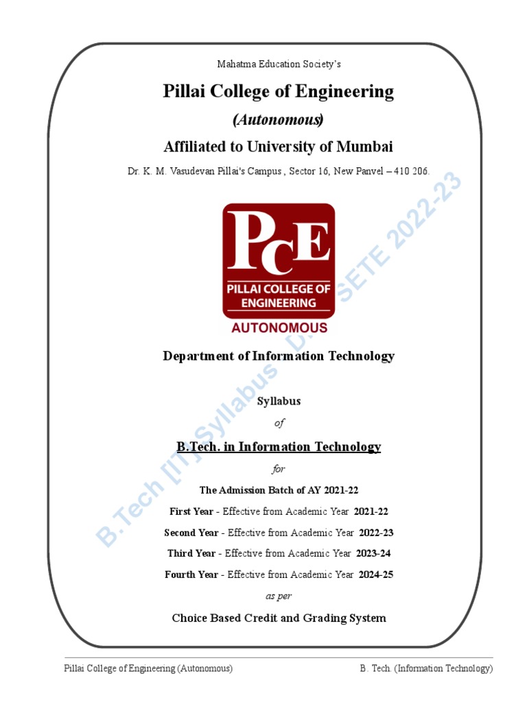 2020 21 and 2021 22 Admission Batch BTech in IT Syllabus PDF | PDF