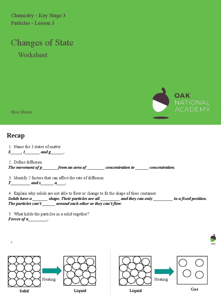 Changes of State (Part 1) - Worksheet | PDF