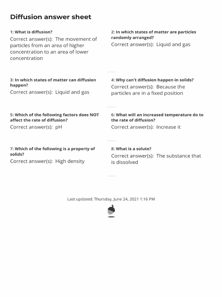 Diffusion Exit Quiz Answers PDF | PDF