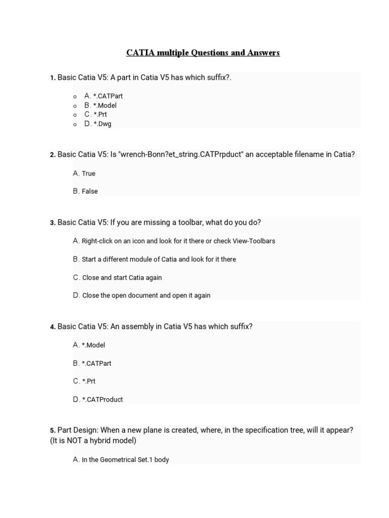 Catia Multiple Choice Q&a | PDF