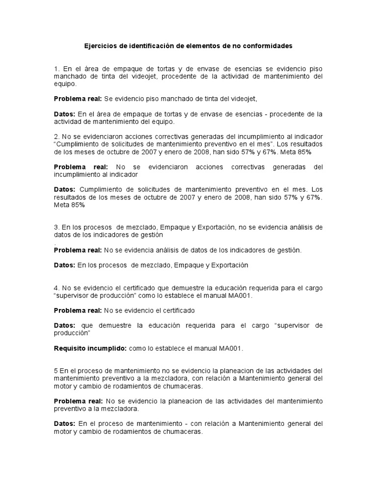 Identificación de No Conformidades en Procesos | PDF