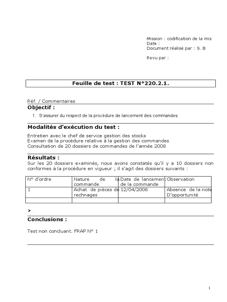 Feuille de Test | PDF