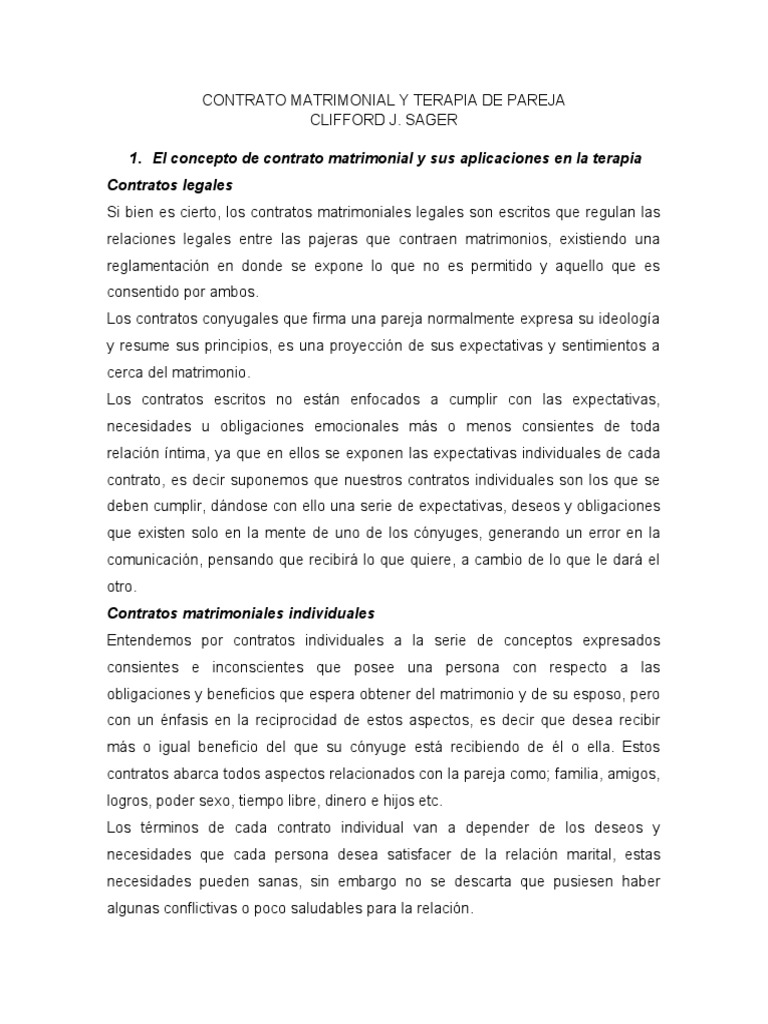 Contrato Matrimonial y Terapia de Pareja | PDF