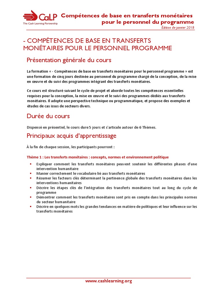 Compétences en transferts monétaires | PDF