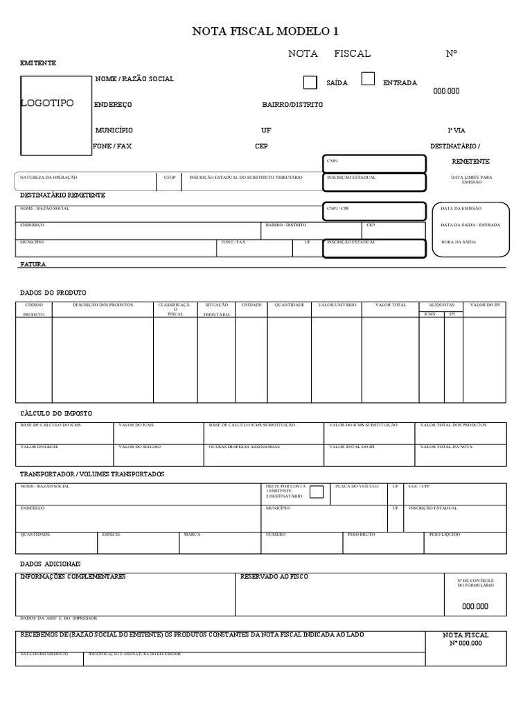 Nota Fiscal Mod 1 | PDF