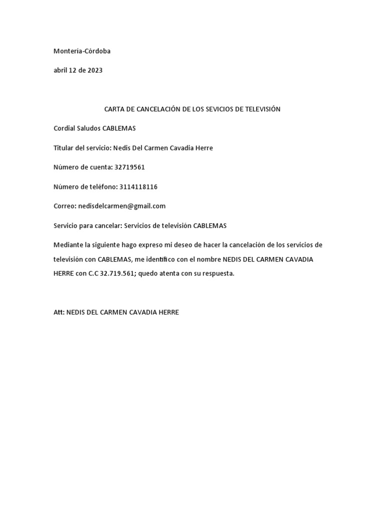 Carta de Cancelacion | PDF