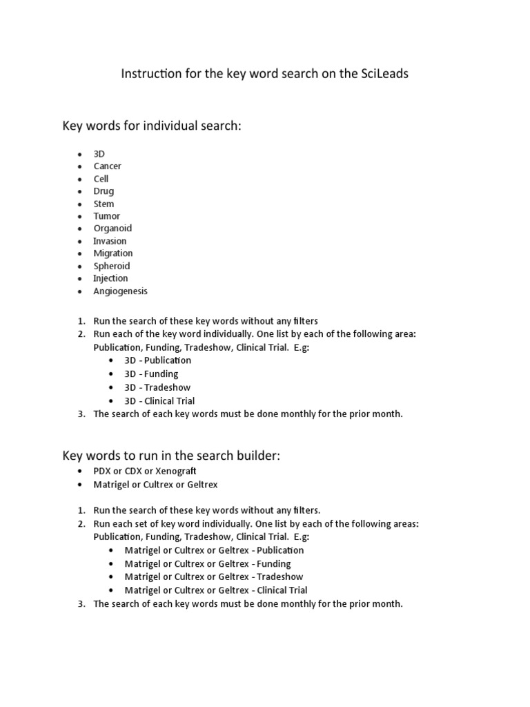 Instruction For The Key Word Search On The SciLeads | PDF