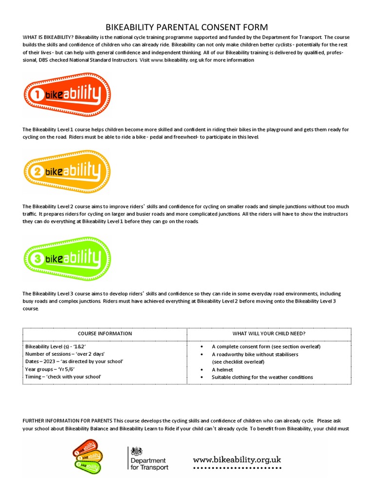 Bikeability Parental Consent Form May 2023 | PDF