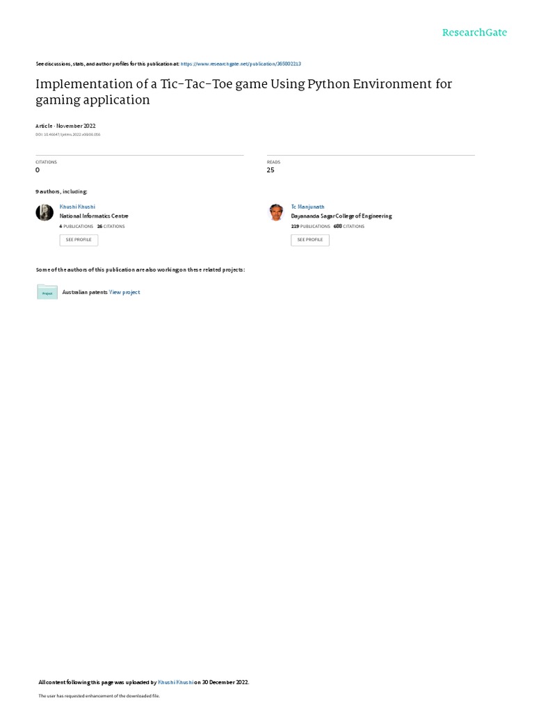 Tic-Tac-Toe Game Using Python PDF | PDF
