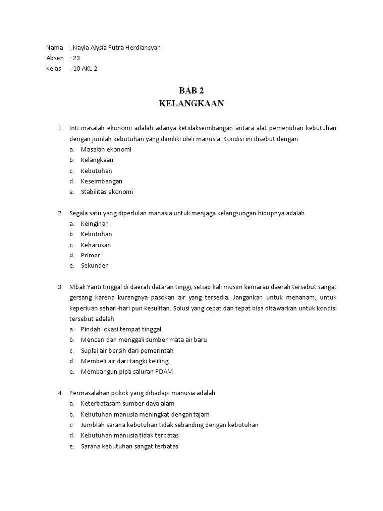 Soal Bab 2 Kelangkaan N PDF | PDF