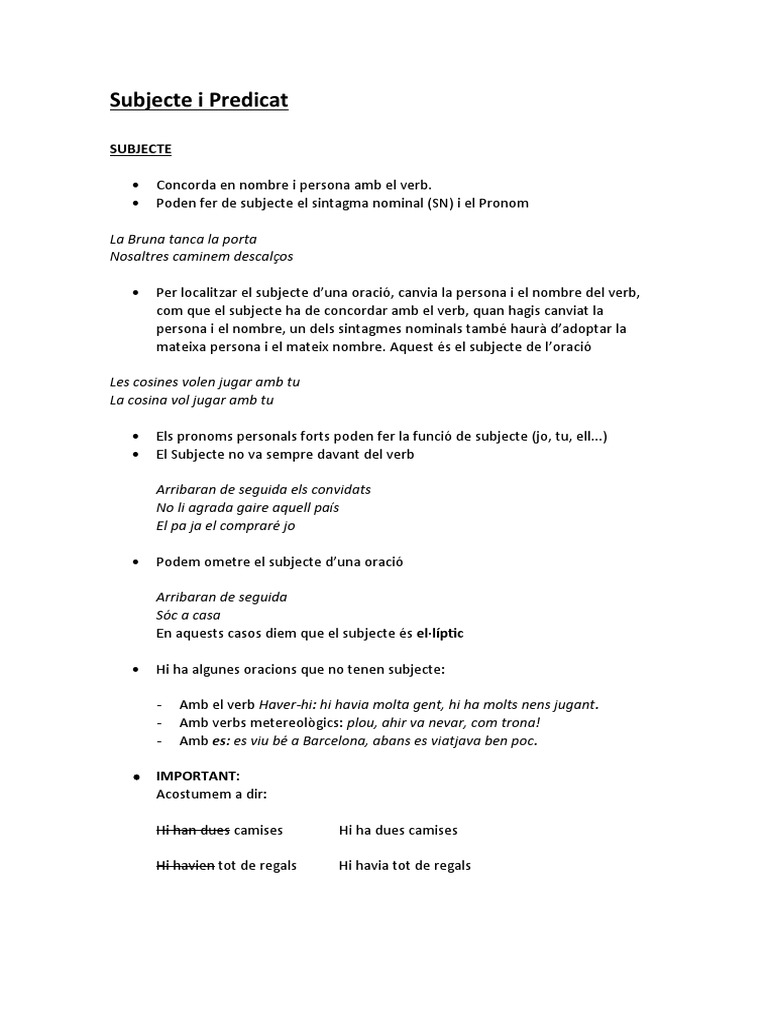 Exercicis Subjecte i Predicat.docx | PDF