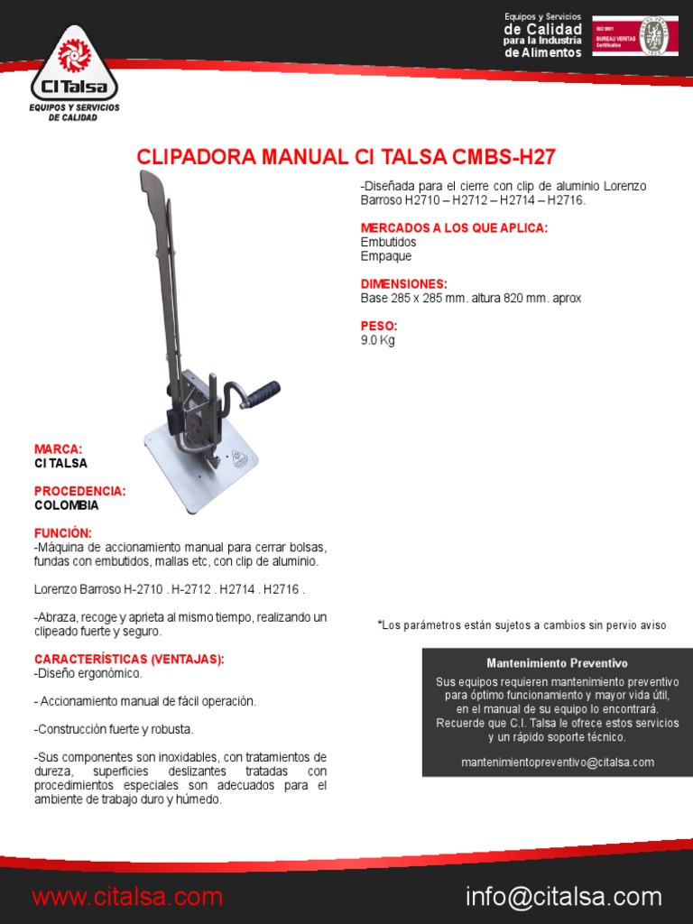 Clipadora Manual CI Talsa CMBS-H27 | PDF | Tecnología