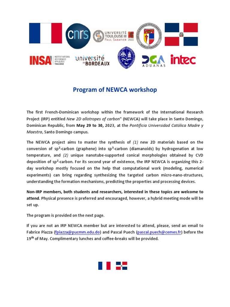 Program of NEWCA Workshop (V27-04) | PDF | Graphene | Applied And ...