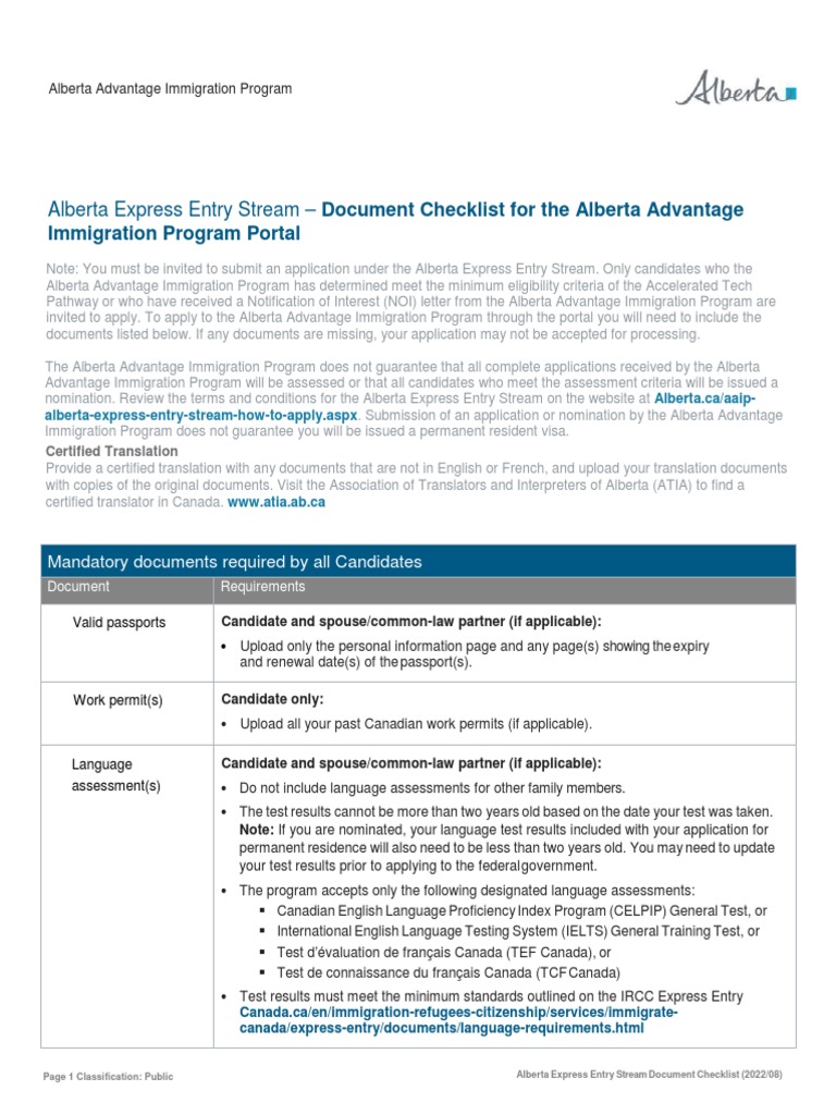 LBR Aaip Express Entry Stream Checklist | PDF | Finance & Money Management