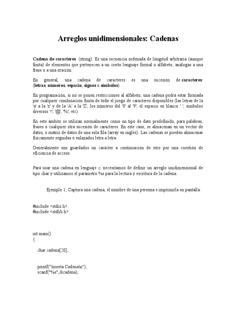 Cadenas en C: Ejemplos y Ejercicios | PDF | Métodos y materiales de ...
