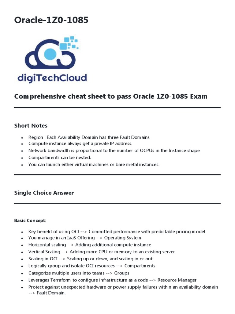 Oracle-1Z0-1085: Comprehensive Cheat Sheet To Pass Oracle 1Z0-1085 Exam ...