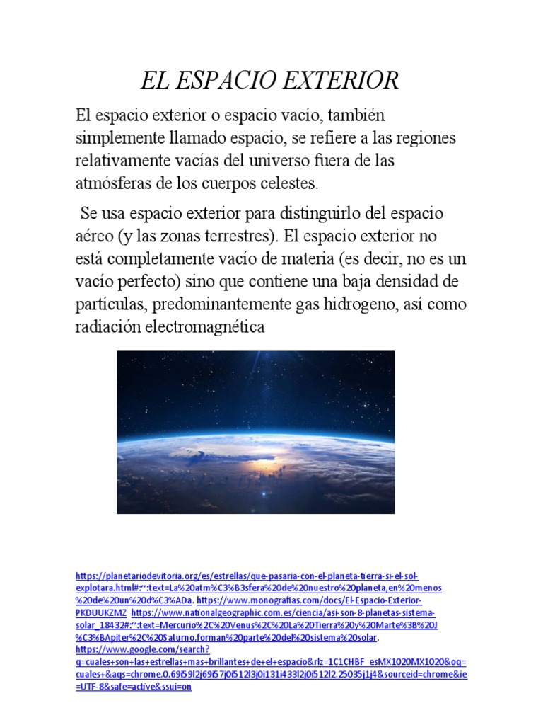El Espacio Exterior | PDF | Espacio exterior | Sistema solar