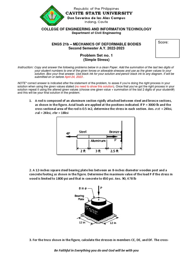 Problem Set 1 - Arch3 1 | PDF | Stress (Mechanics) | Rivet