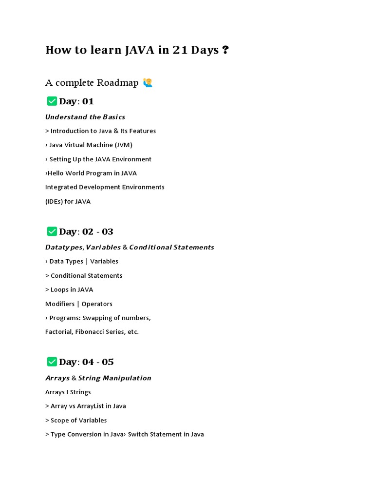 How To Learn Java in 21 Days 1682325346 | PDF | Computers | Technology ...