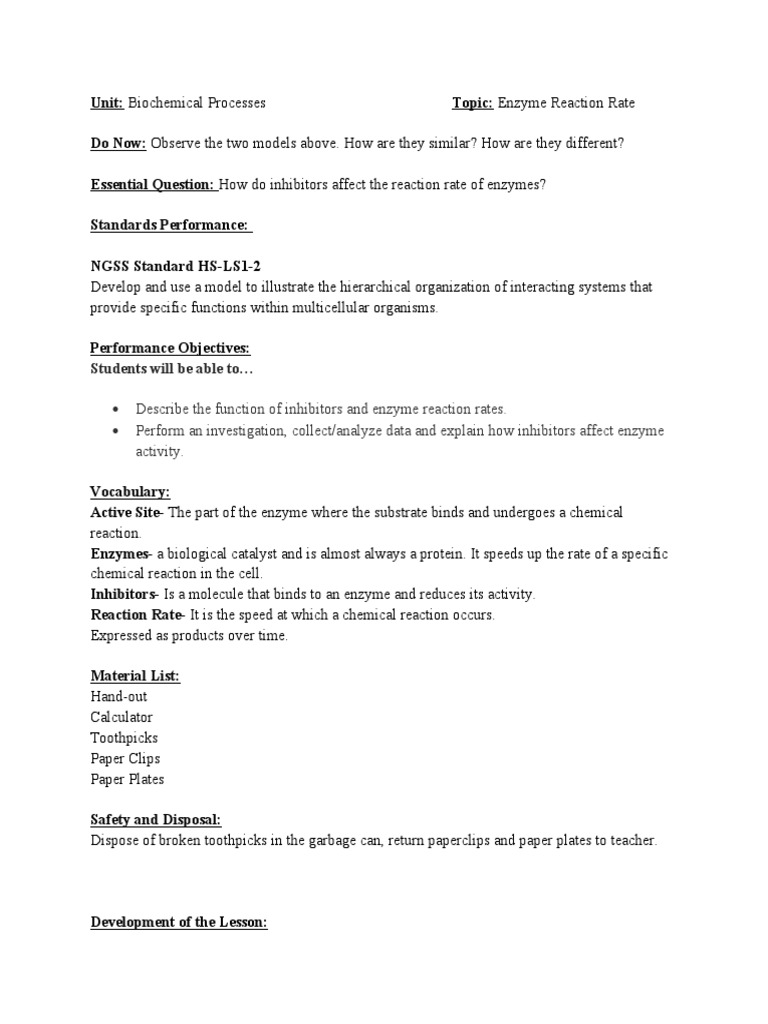 enzyme lesson plan | PDF