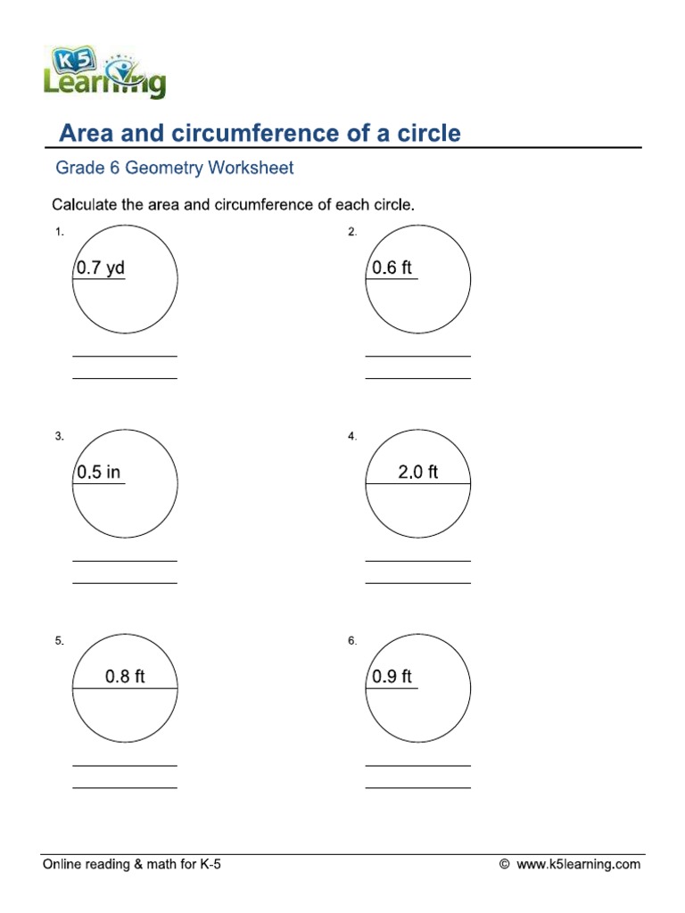Grade 6 Geometry Worksheet - Area and Circumference of A Circle-1 PDF | PDF