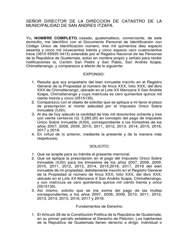 Solicitud de Prescripción de IUSI | PDF | Derecho