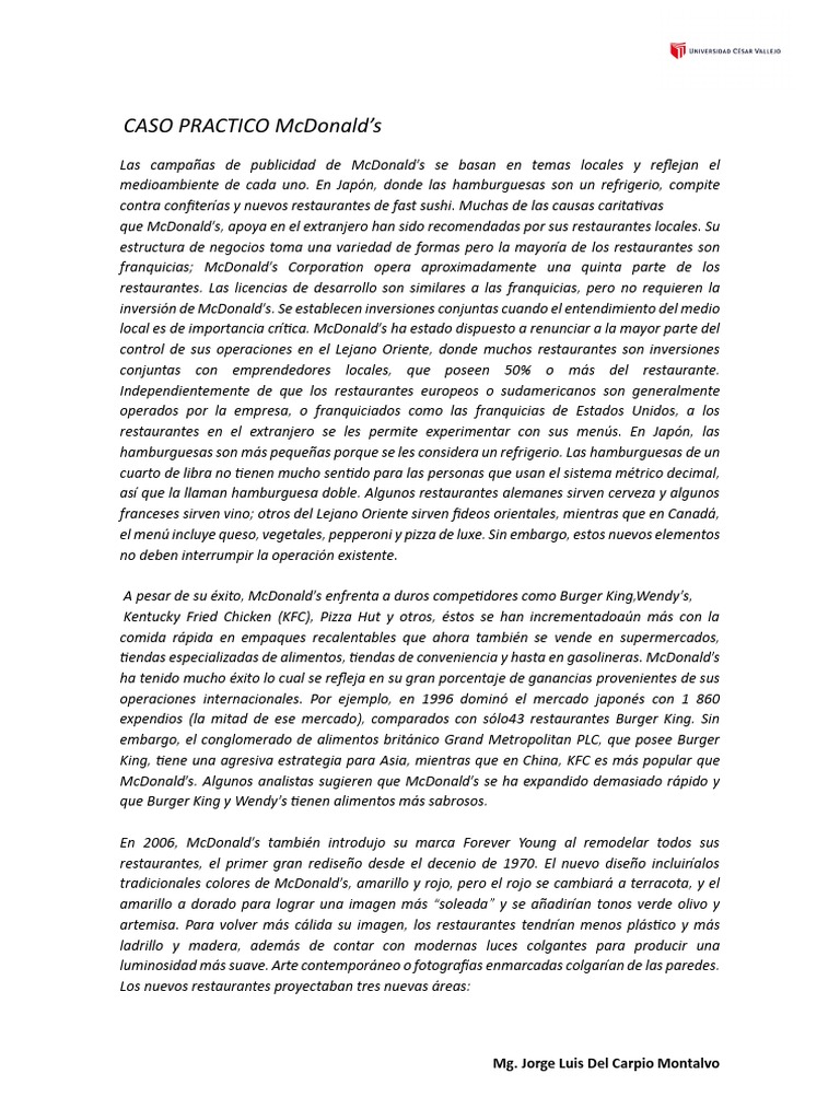 CASO PRACTICO McDonald PDF | PDF