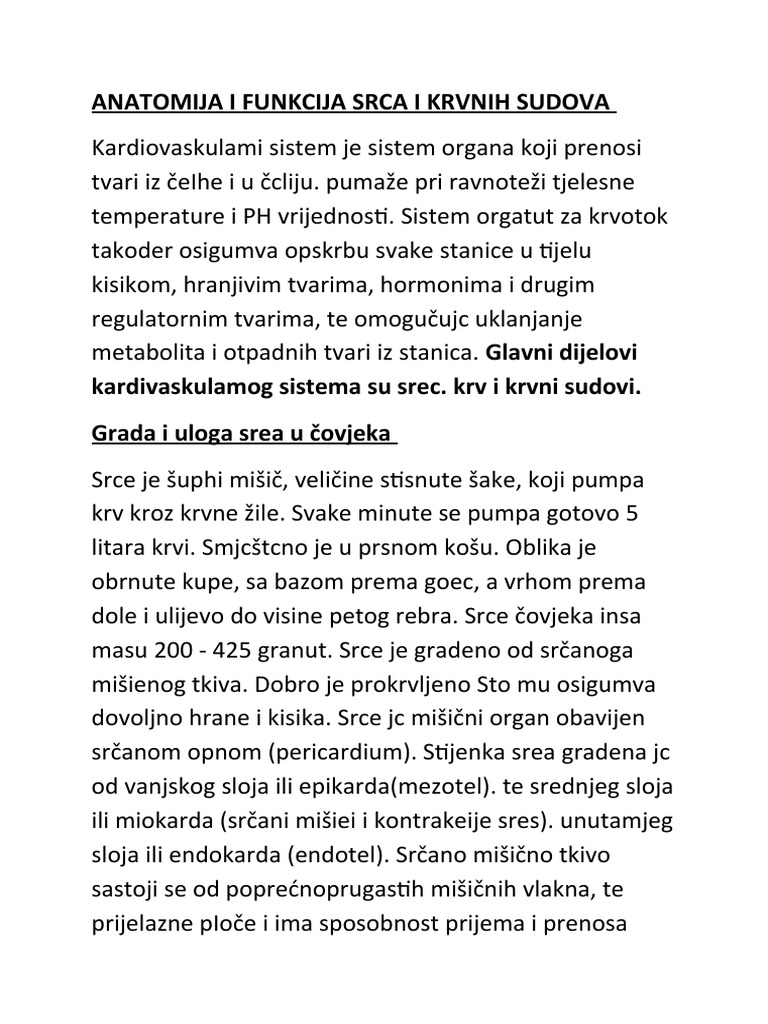Anatomija I Funkcija Srca I Krvnih Sudova | PDF