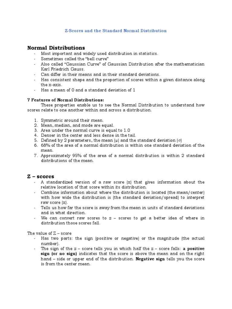 Psych Stats Notes In Normal Distribution Pdf Standard Deviation