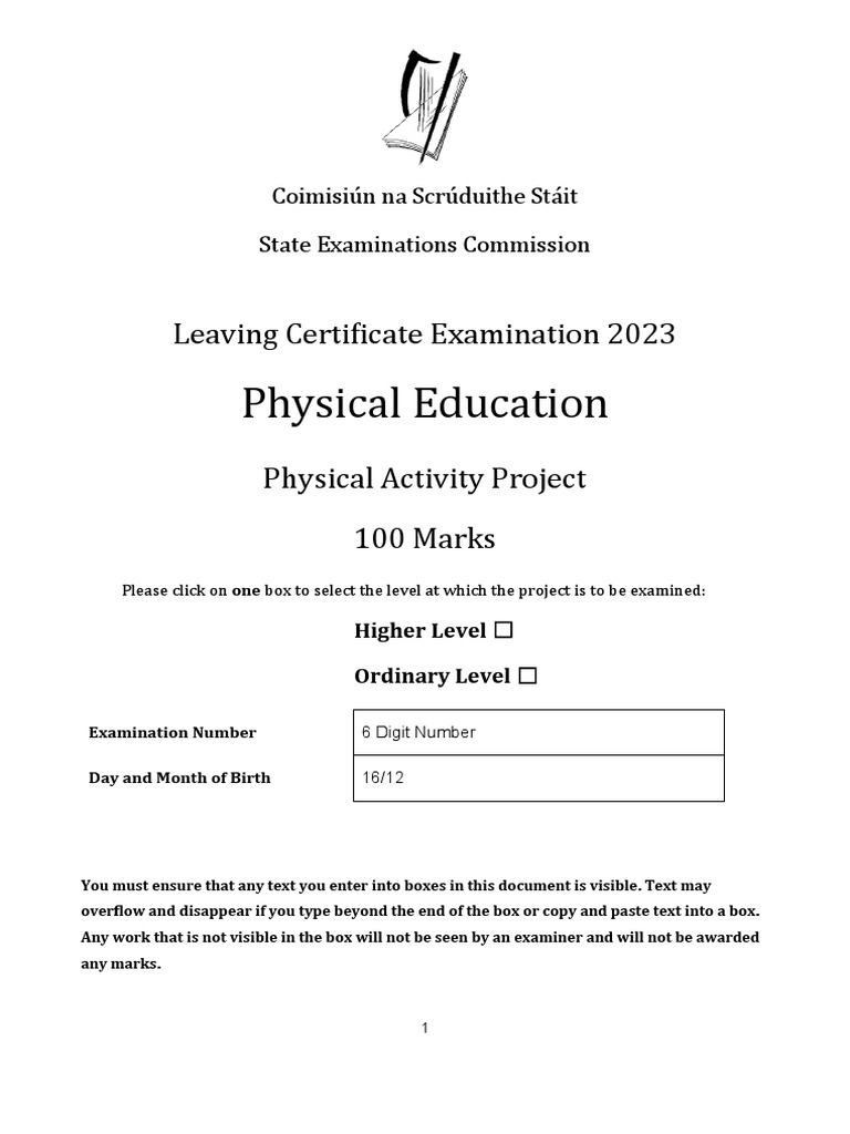 Physical Education Digital Coursework Completion Booklet 2023.odt | PDF