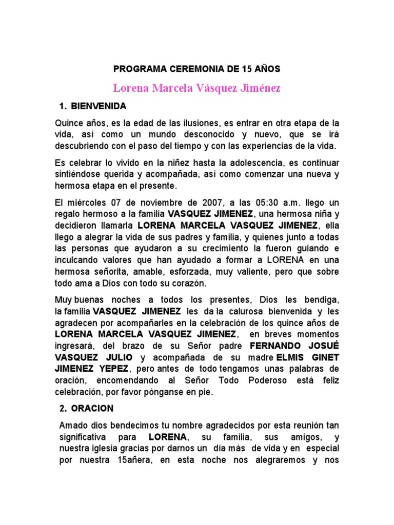 PROGRAMA CEREMONIA DE 15 AÑOS.docx | PDF
