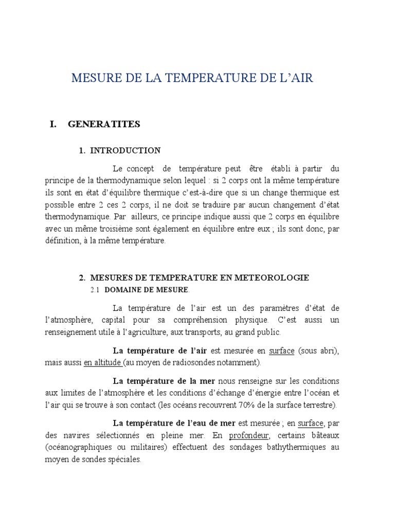 Mesure de la Température de l'Air | PDF | Température | Thermomètre