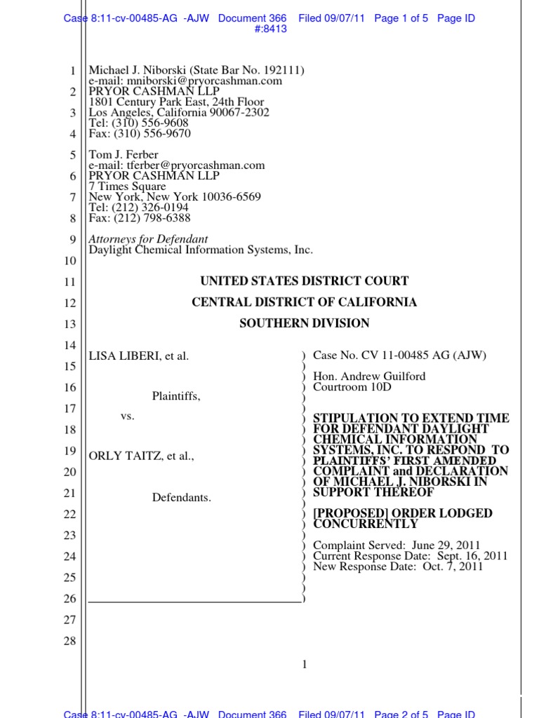 LIBERI v TATIZ (C.D. CA) - 366 - STIPULATION for Extension of Time to ...