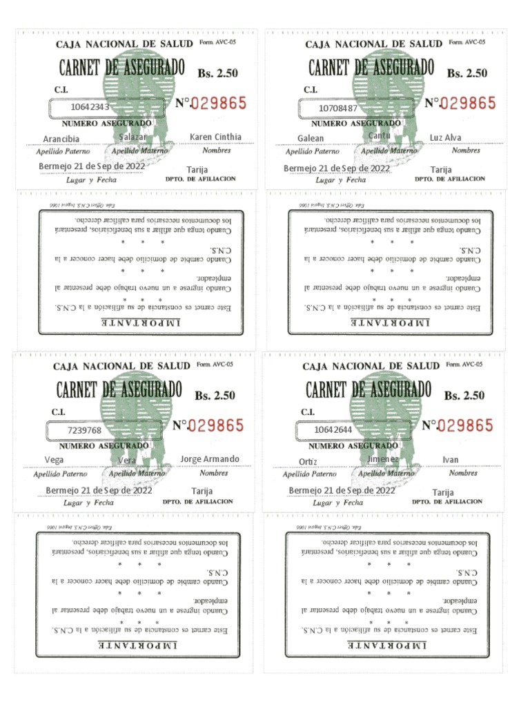 Carnet de Asegurado | PDF