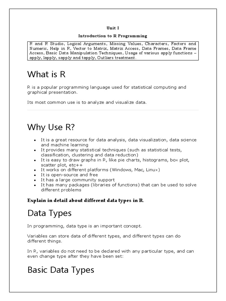 Statistics With R Unit 1 | PDF