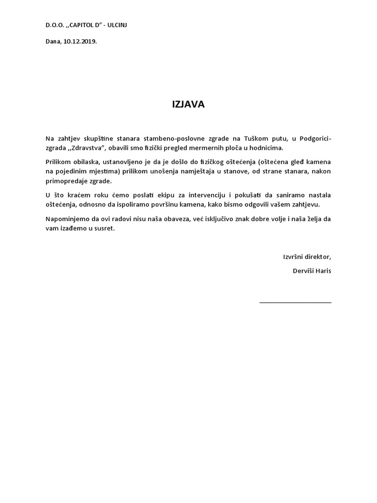 Izjava (Haris) | PDF
