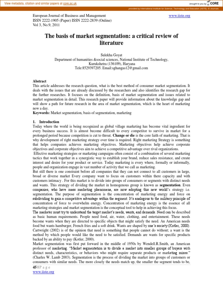The Basis of Market Segmentation | PDF