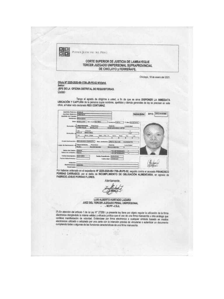 T13 - Renovacion de Orden de Captura PDF | PDF