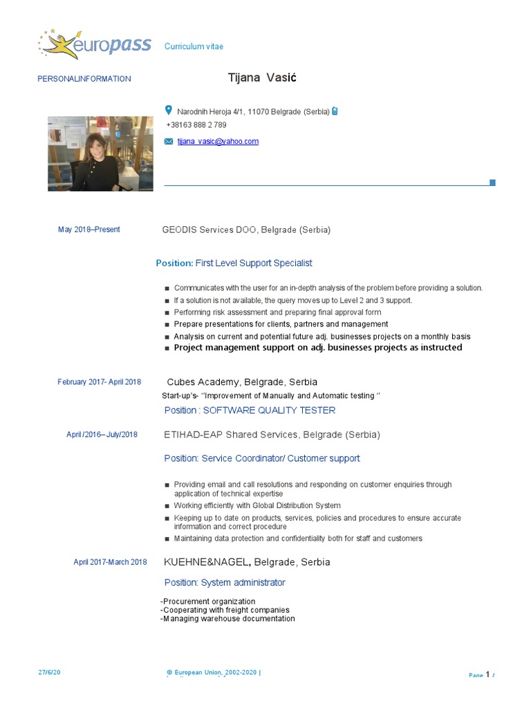 Tijana Vasic CV | PDF | Computing | Information Technology Management