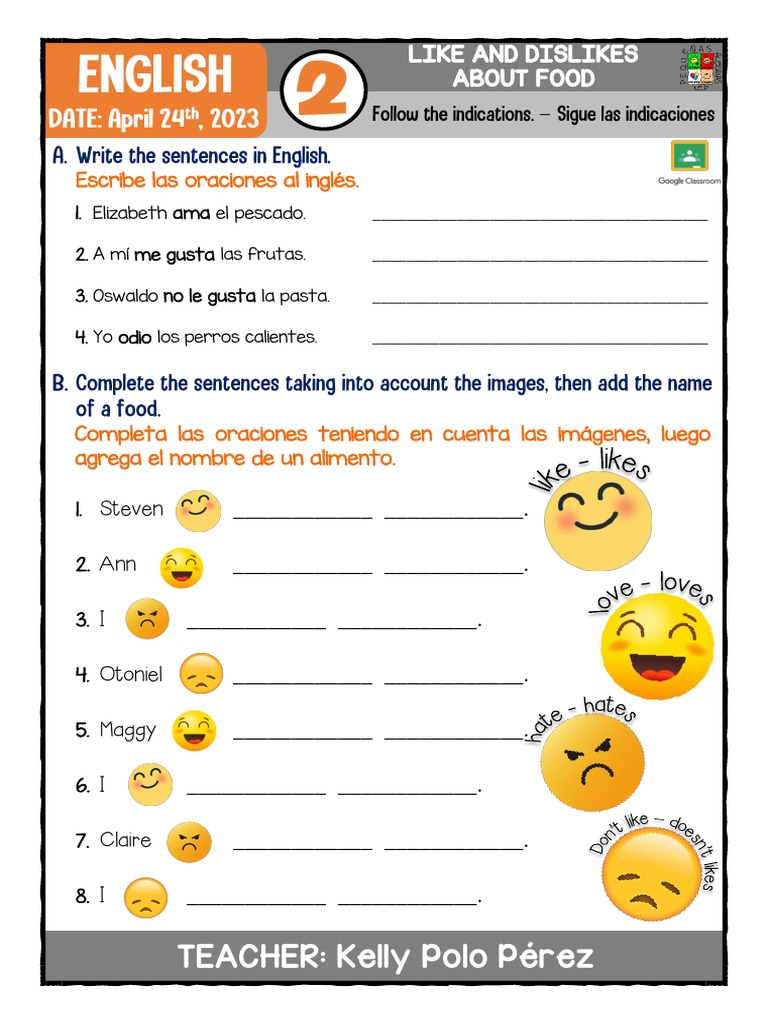 Like and Dislikes About Food - 2ND | PDF