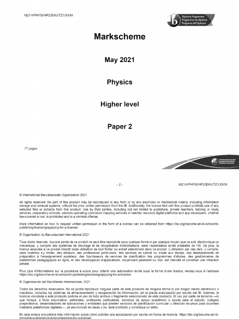 Paper 2 Physics Markscheme | PDF