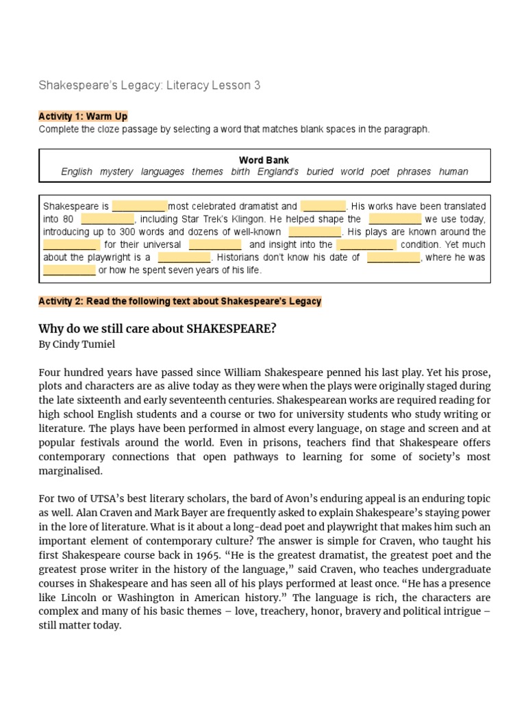 Shakespeare's Enduring Cultural Impact | PDF