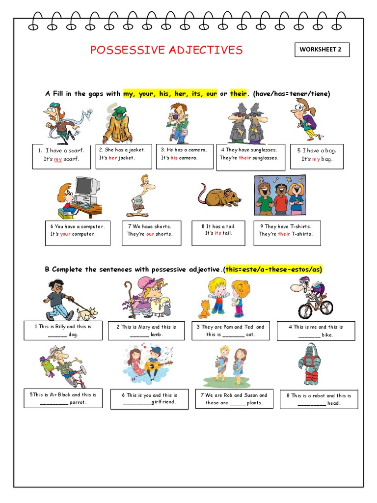 Worksheet 2 - A Possessive-Adjectives | PDF