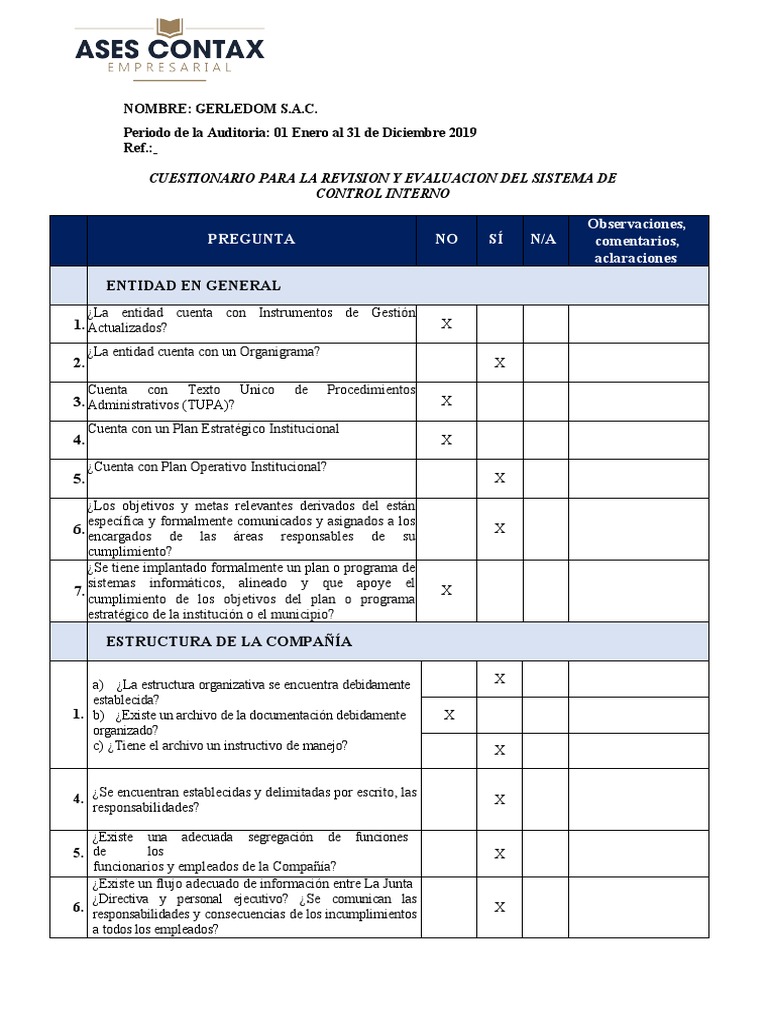 Cuestionario de Control Interno | PDF